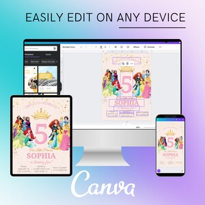 Princess Birthday Canva Template Princess Birthday Party - Etsy