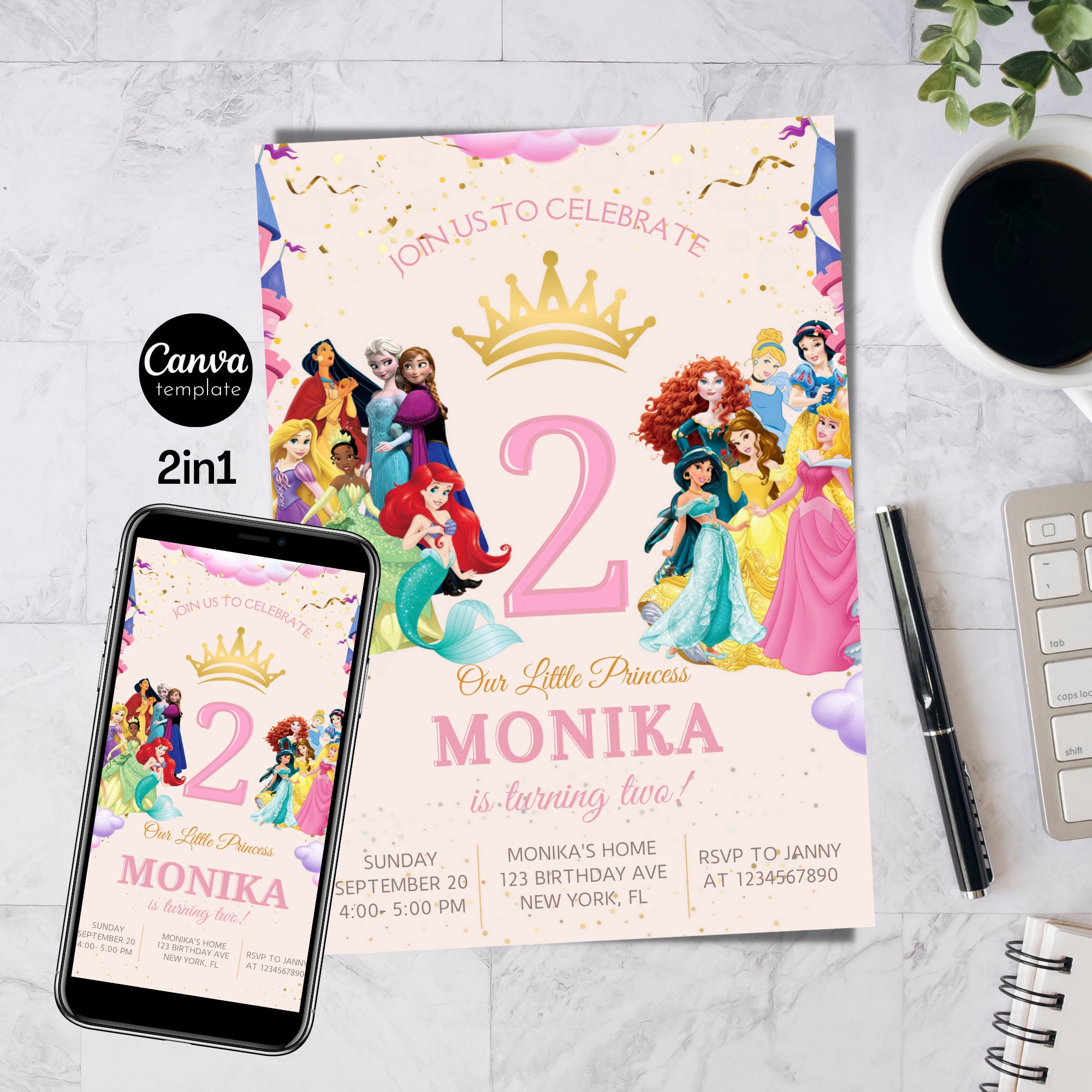 Princess Birthday Invitation Princesses Birthday Party - Etsy