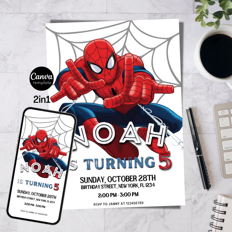 Spiderman Invitation Template Editable Birthday Party Invitation ...