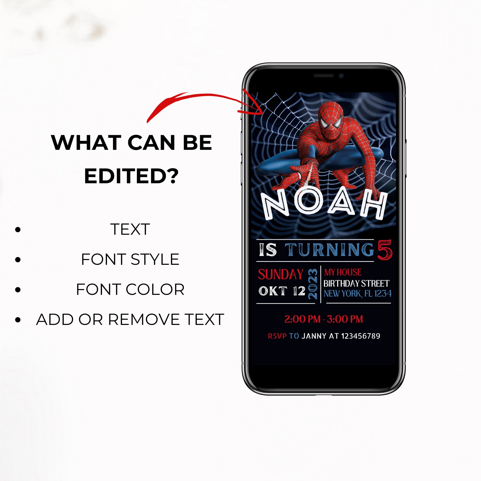 Editable Spiderman Birthday Invitation| Birthday Party| Digital ...