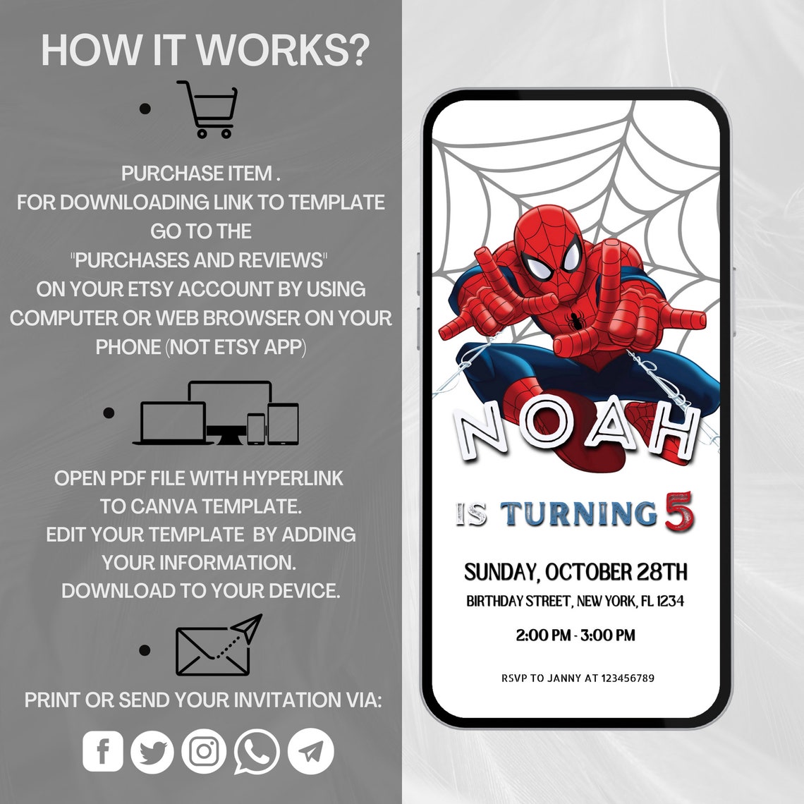 Spiderman Invitation Template Editable Birthday Party - Etsy