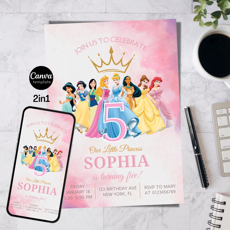 Princess Birthday Invitation Princesses Birthday Party Invitation ...