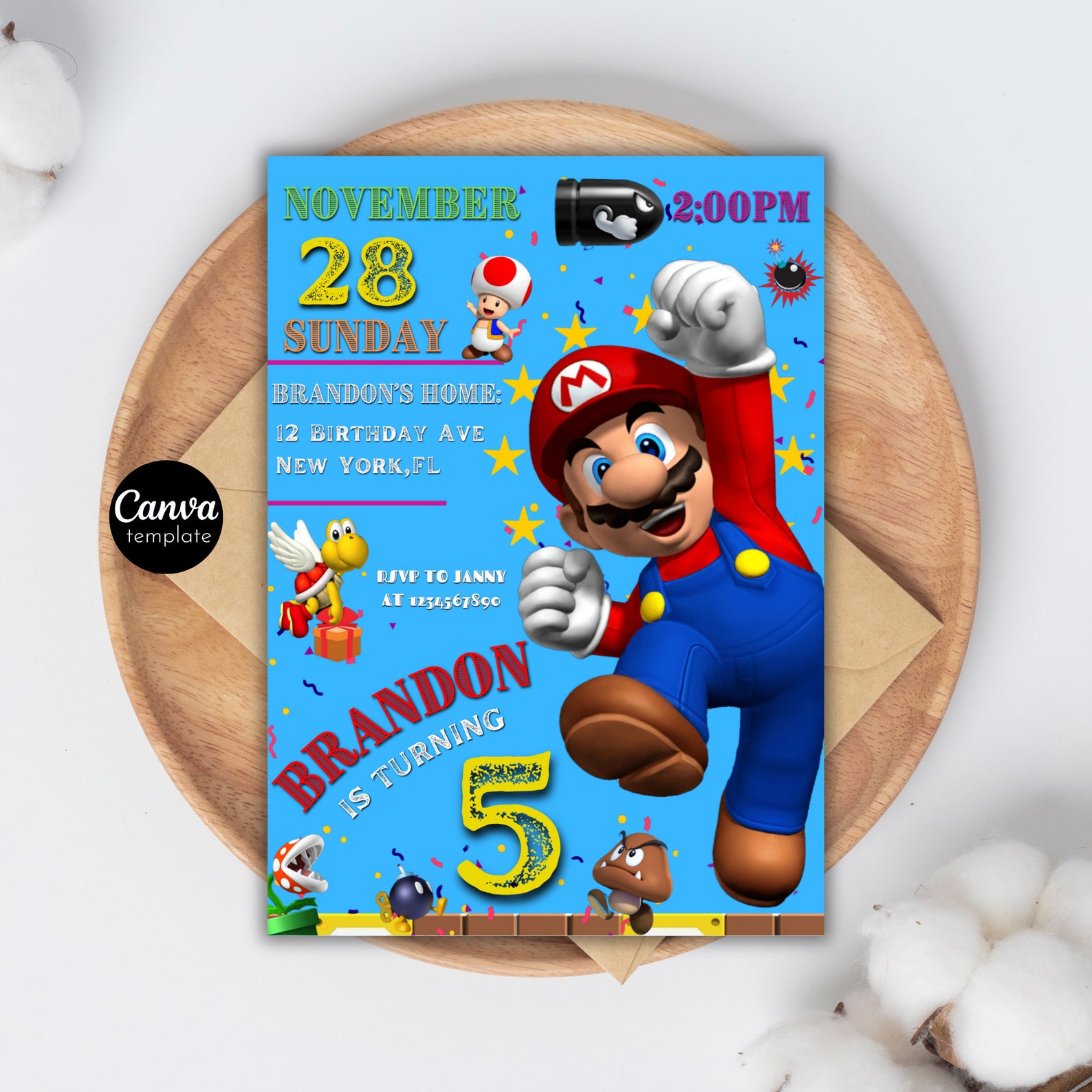 Mario Bros Invitation, Super Mario Birthday Invitation, Super Brothers ...