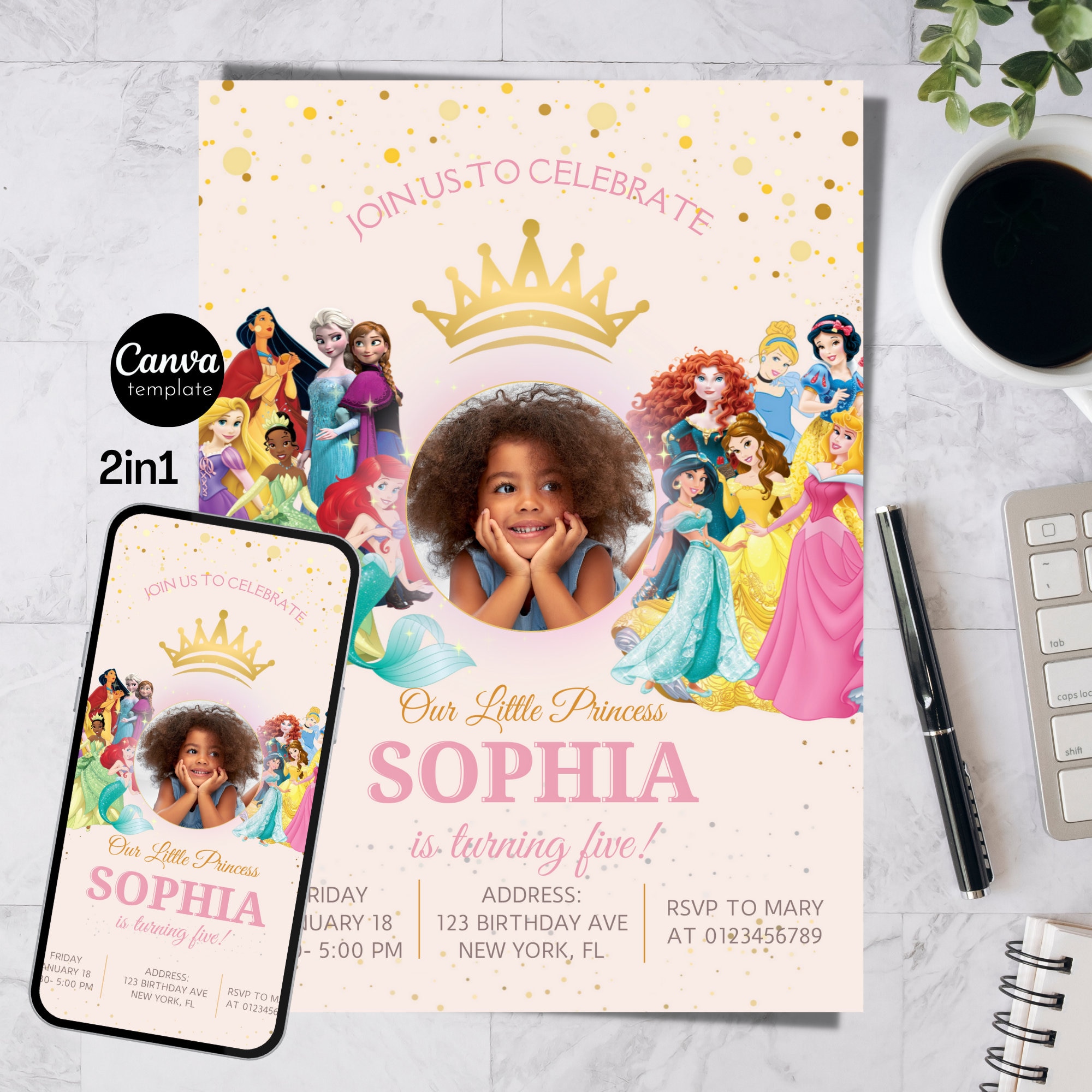 Princess Birthday Invitation Royal Girl Celebration Invite Magical ...