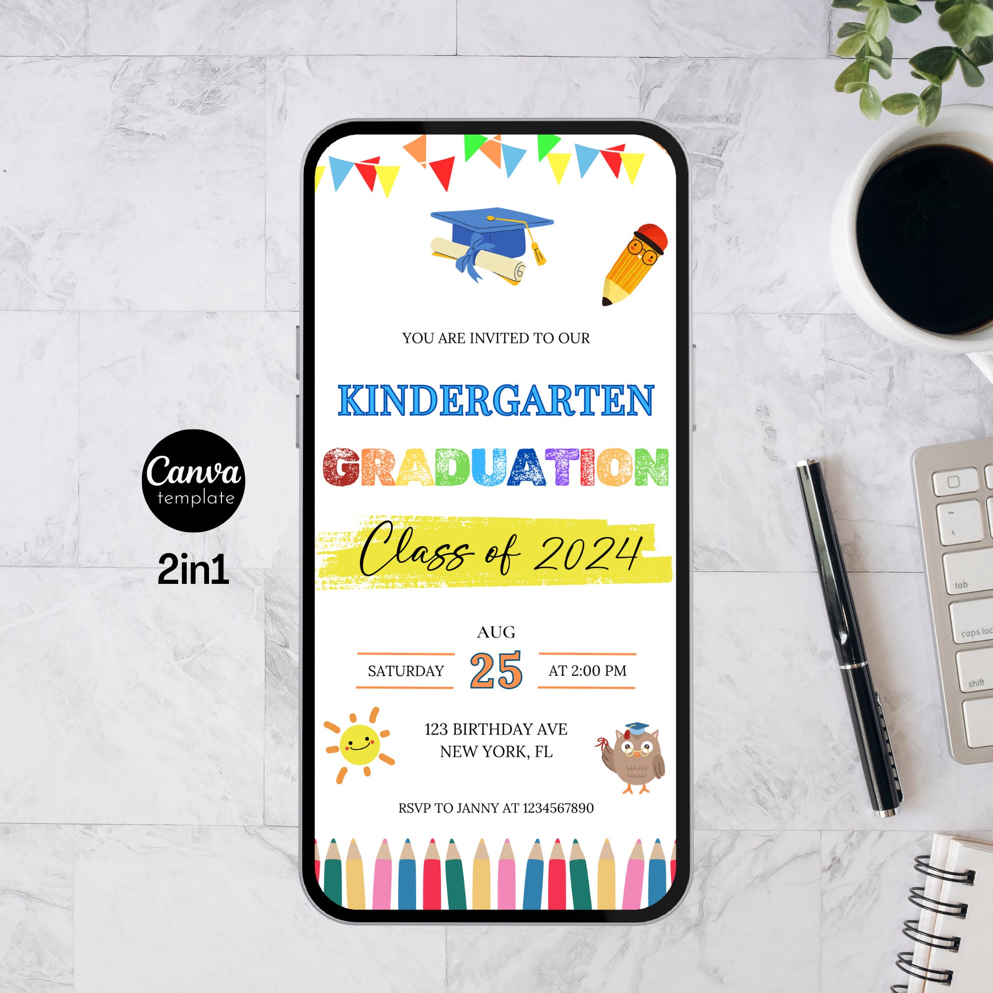 Kindergarten Graduation 2024 Invitation Template, Editable Kindergarten ...