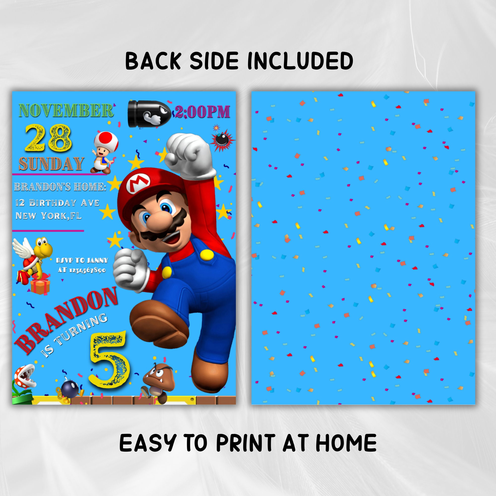 Mario Bros Invitation, Super Mario Birthday Invitation, Super Brothers ...