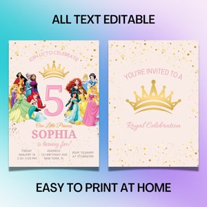 Princess Birthday Canva Template Princess Birthday Party - Etsy