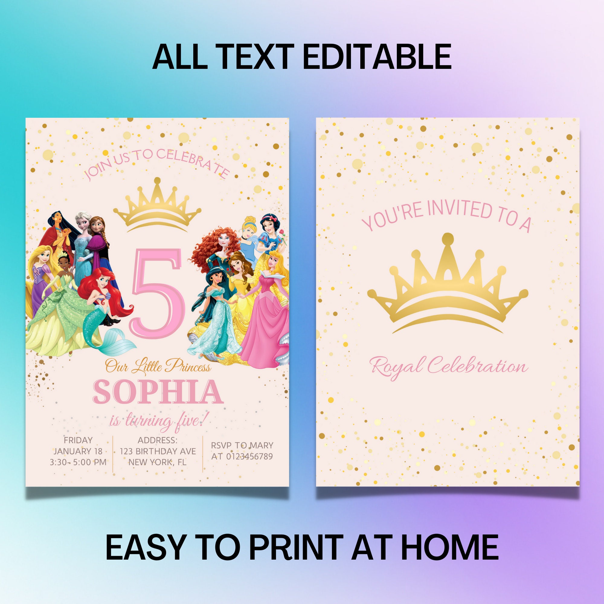 Princess Birthday Canva Template Princess Birthday Party - Etsy