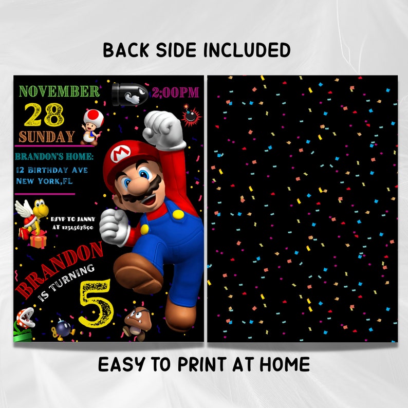 Super Mario Birthday Invitation Editable Birthday Invitation Super ...