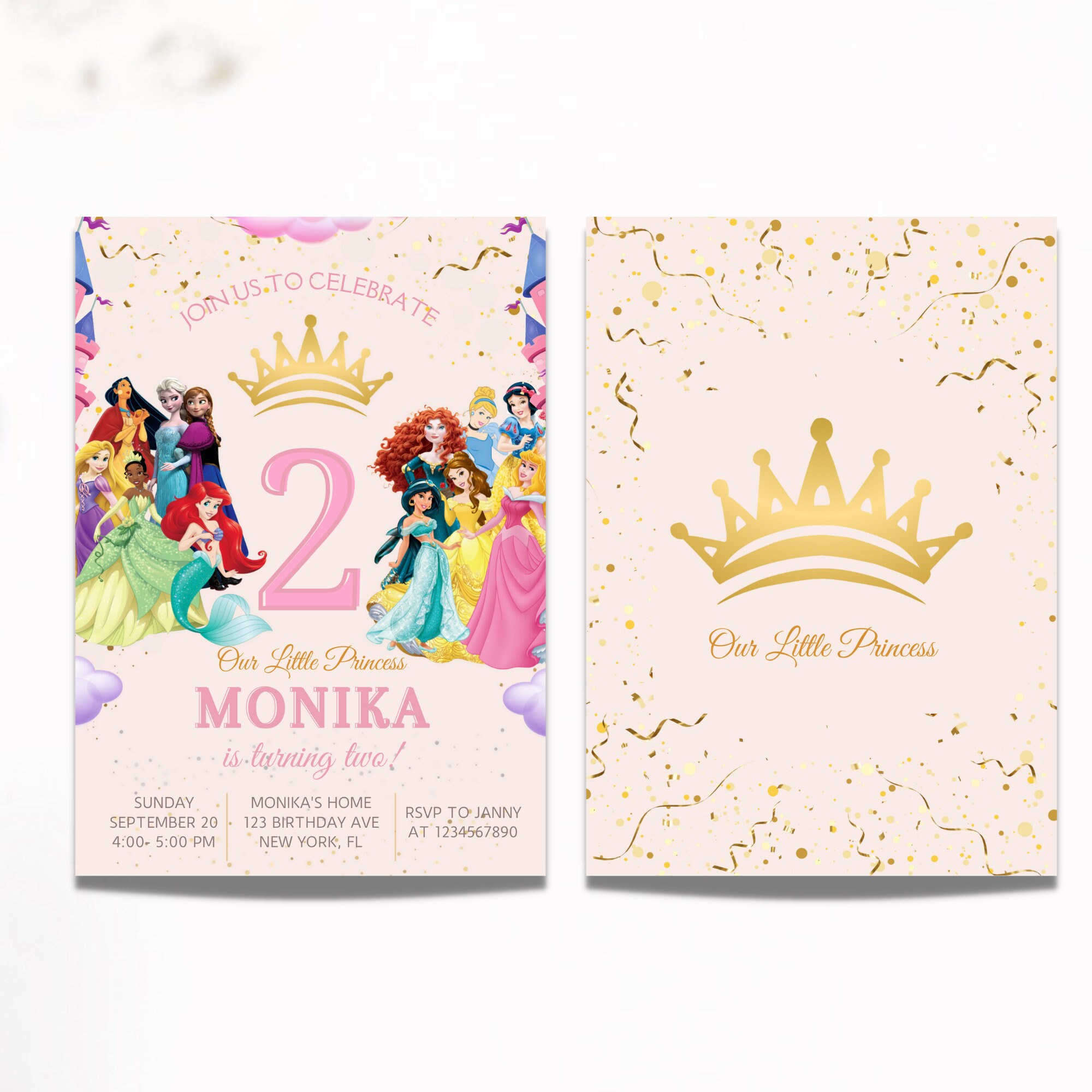 Princess Birthday Invitation Princesses Birthday Party - Etsy