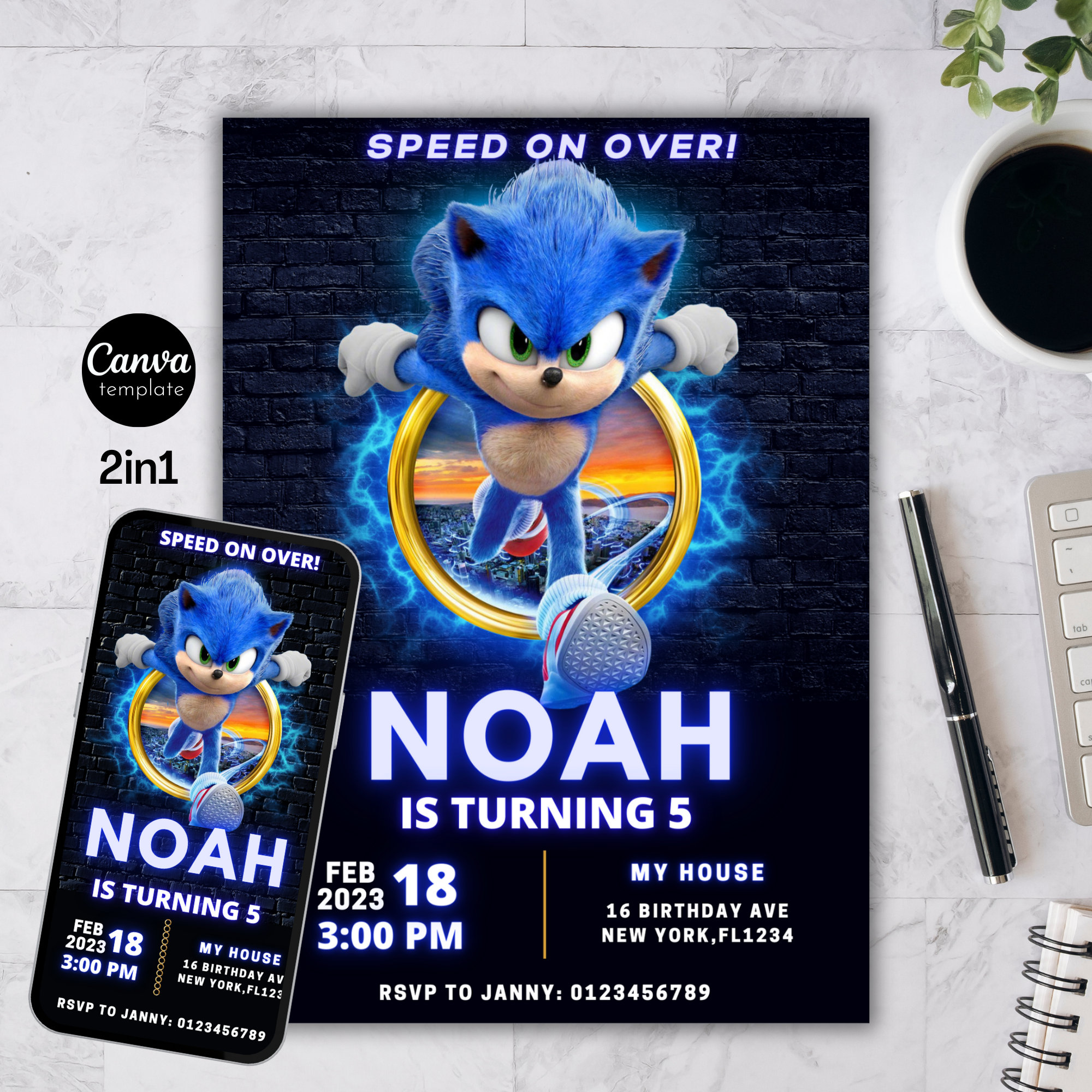 Sonic Birthday Invitation, Super Hedgehog Boys Party Invite, Super ...