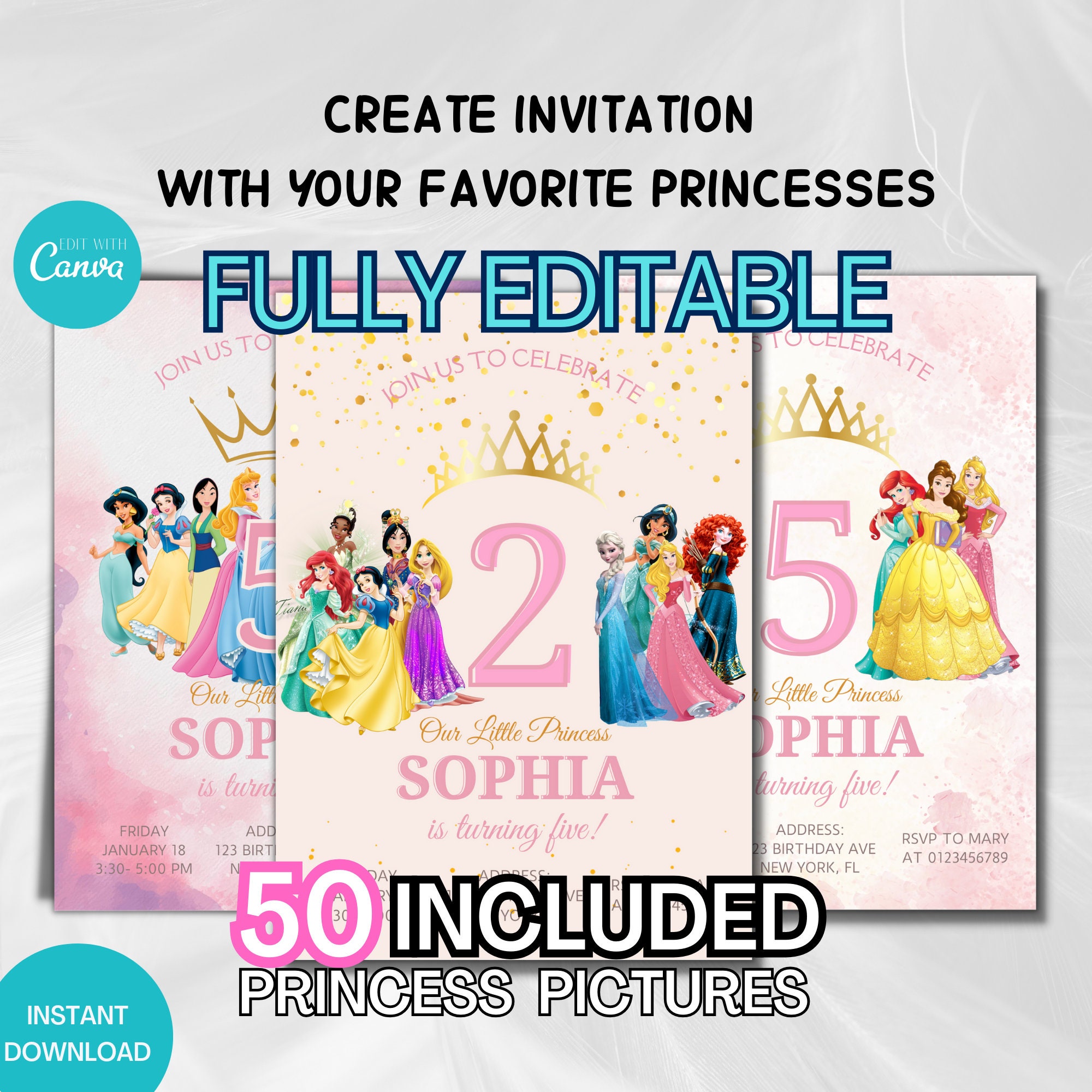 Princess Birthday Party Invitation Princesses Birthday - Etsy