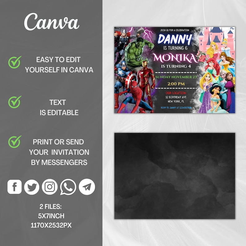 Joint Birthday Party Invitation Two Themes Sibling Birthday Invite ...