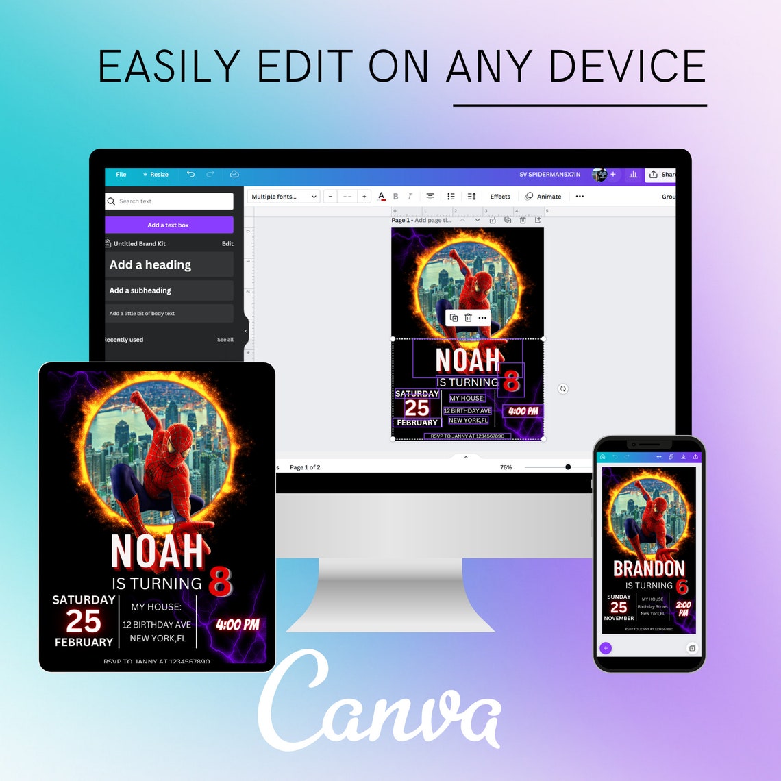 Spiderman Editable Birthday Invitation Template Spiderman Invitation ...