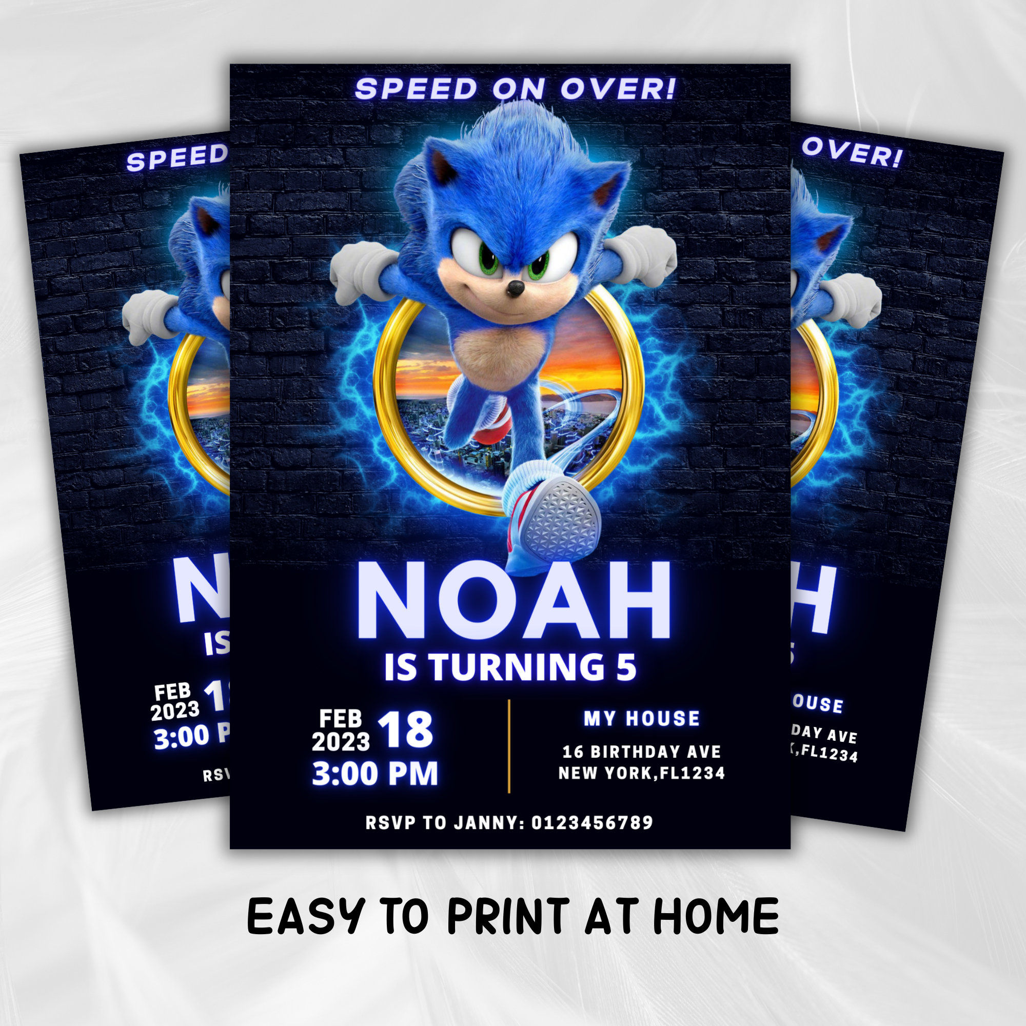 Sonic Birthday Invitation, Super Hedgehog Boys Party Invite, Super ...