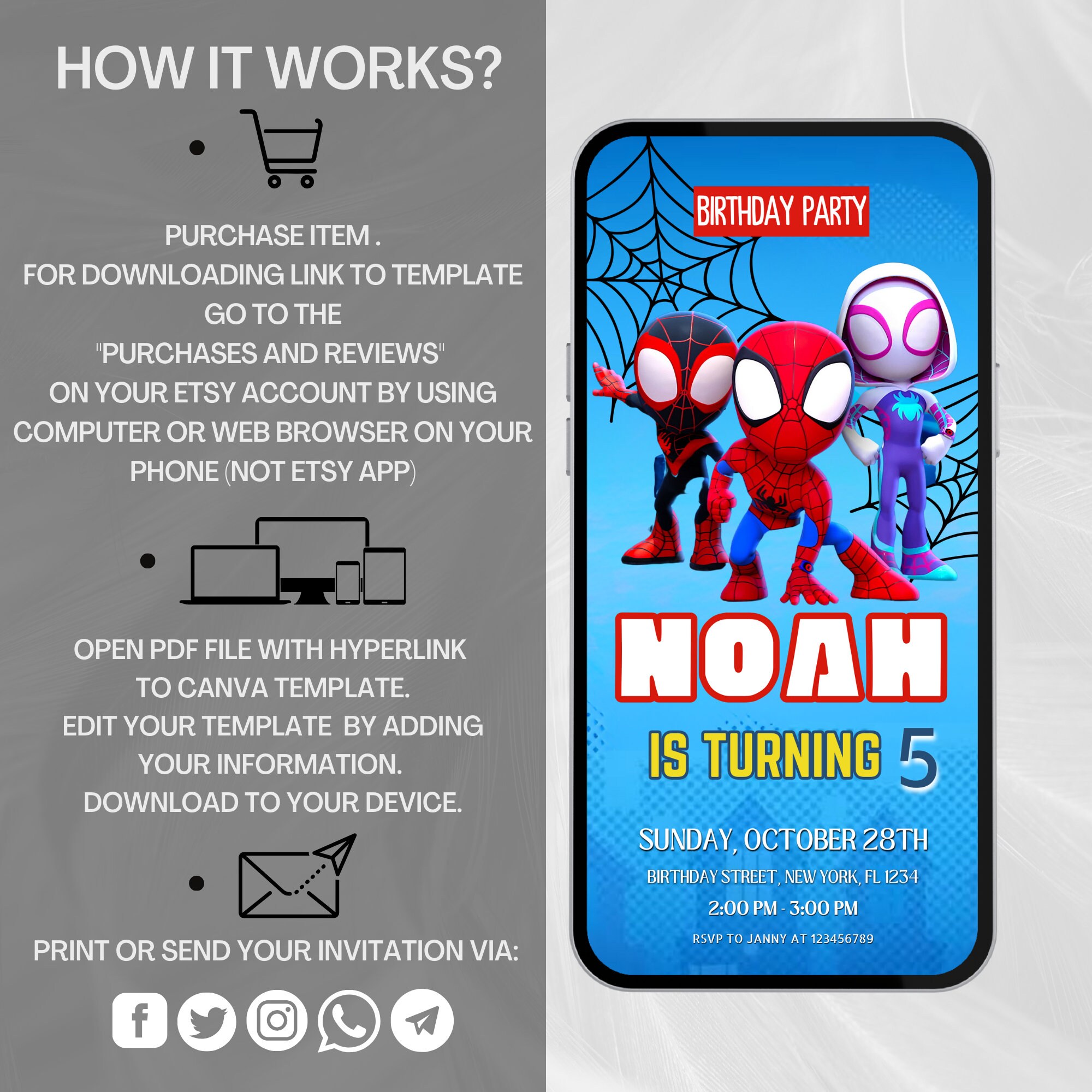 Editable Spidey Birthday Invitation Spidey and His Amazing - Etsy