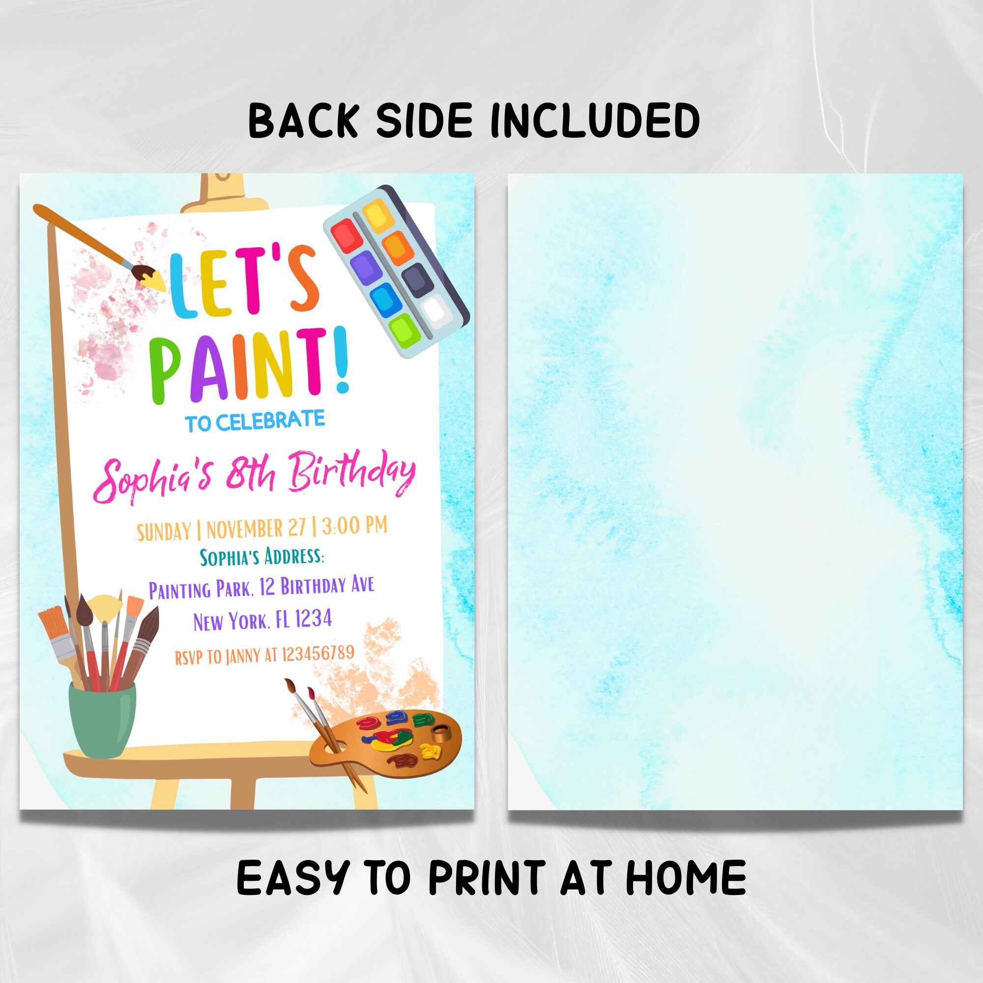 Editable Art Birthday Party Paint Party Invitation Template Pastel ...
