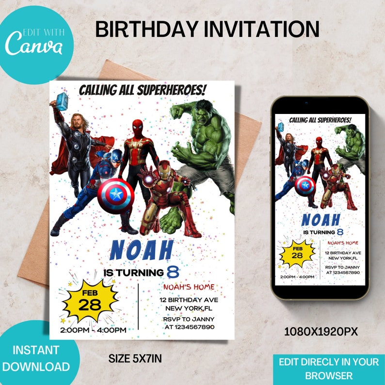 Digital Kids Birthday Invitation Template for Self Editing - Etsy