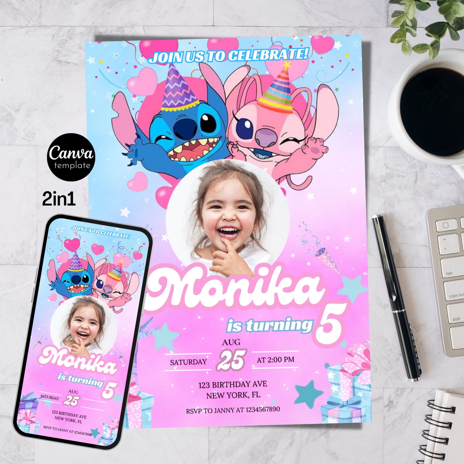 Modèle d'invitation d'anniversaire Stitch Modifiable Invitation d ...