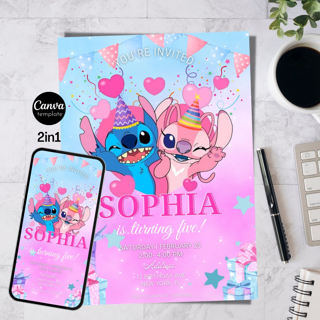 Stitch Birthday Invitation Template Editable Stitch Girls Birthday ...