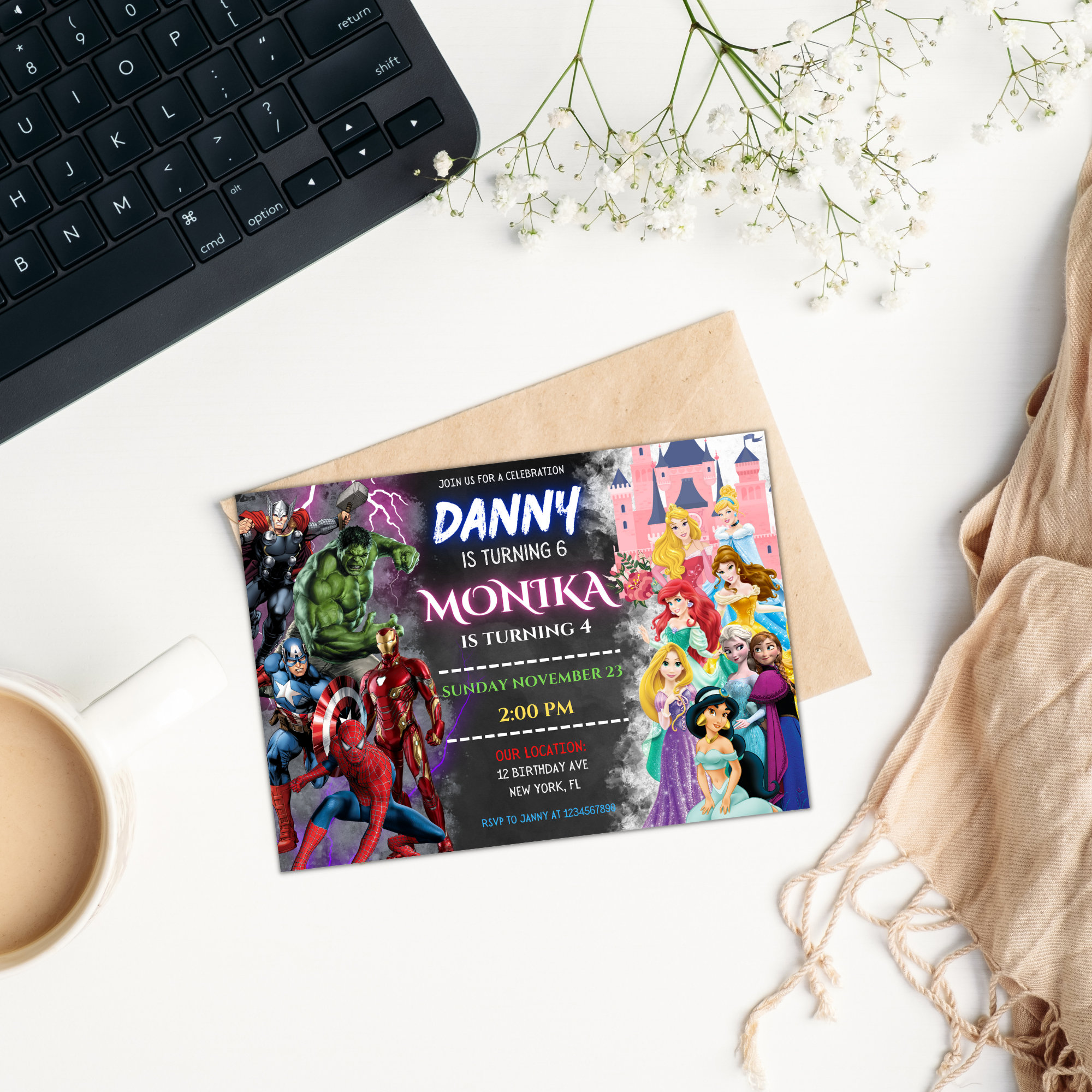 Joint Birthday Party Invitation Two Themes Sibling Birthday Invite ...