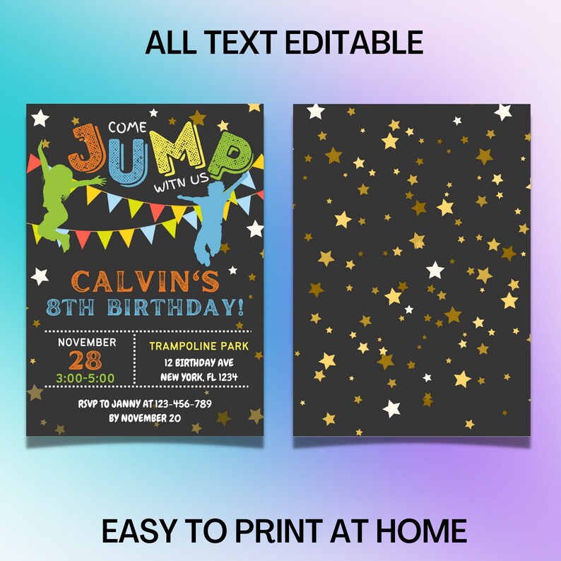 Digital Jump Birthday Invitation Editable Template Canva Trampoline ...