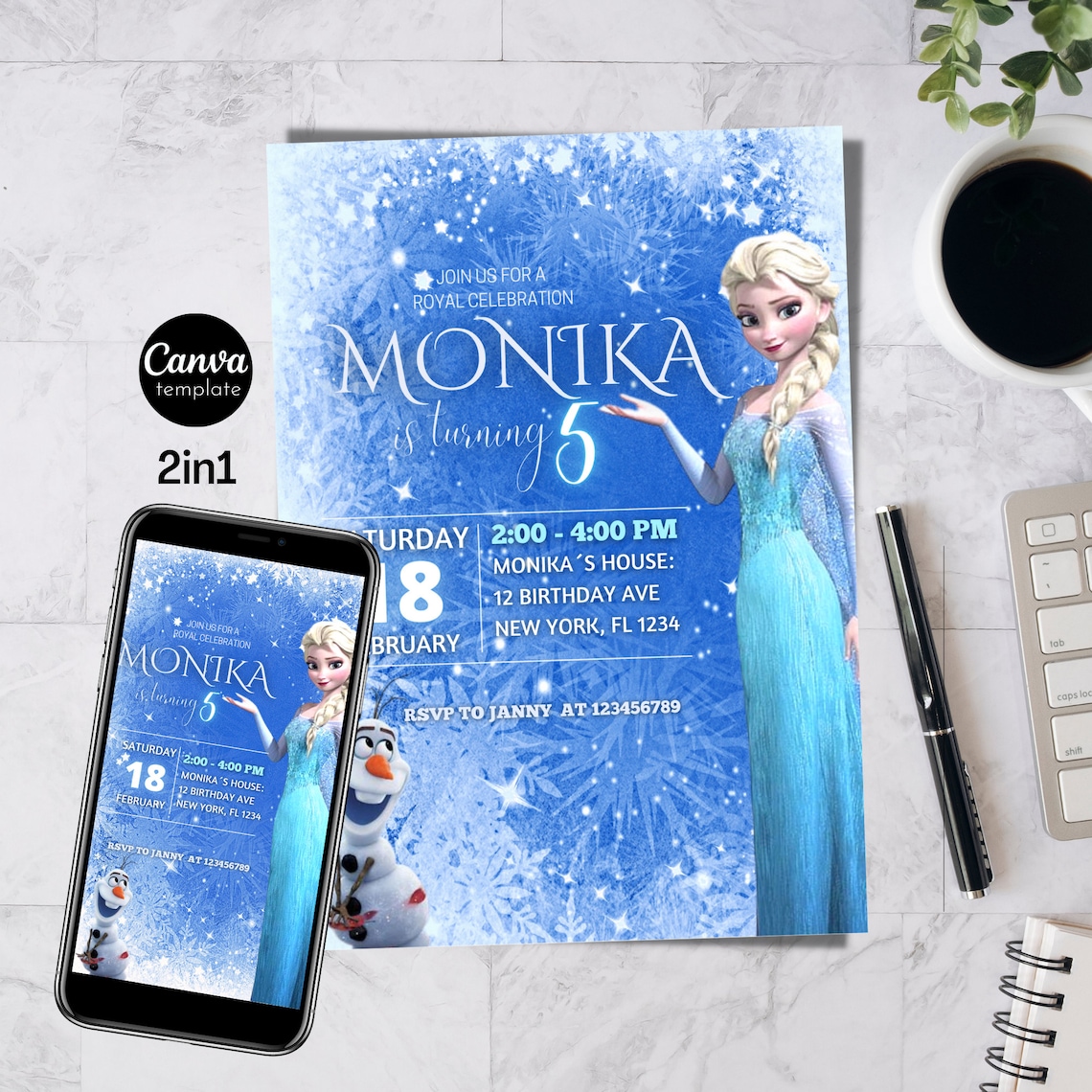 Editable Frozen Birthday Invitation Template Princess Elsa - Etsy