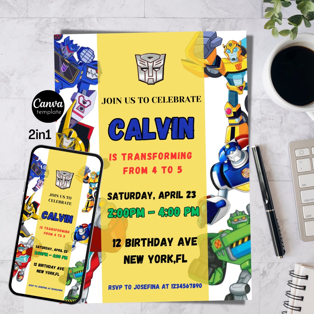 Rescue Bots Transformers Birthday Invitation Template Editable Birthday ...
