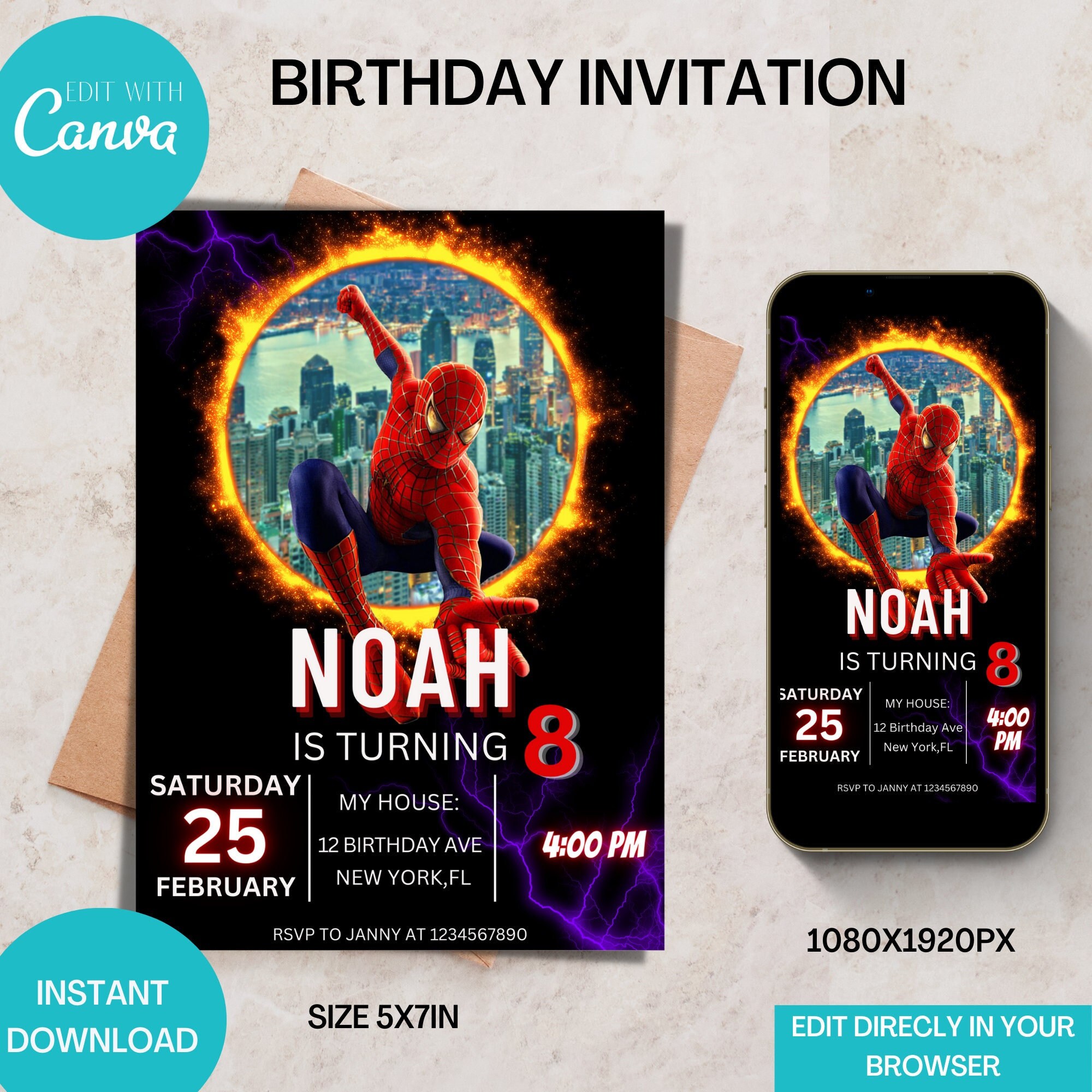Spiderman Editable Birthday Invitation Template Spiderman Invitation ...