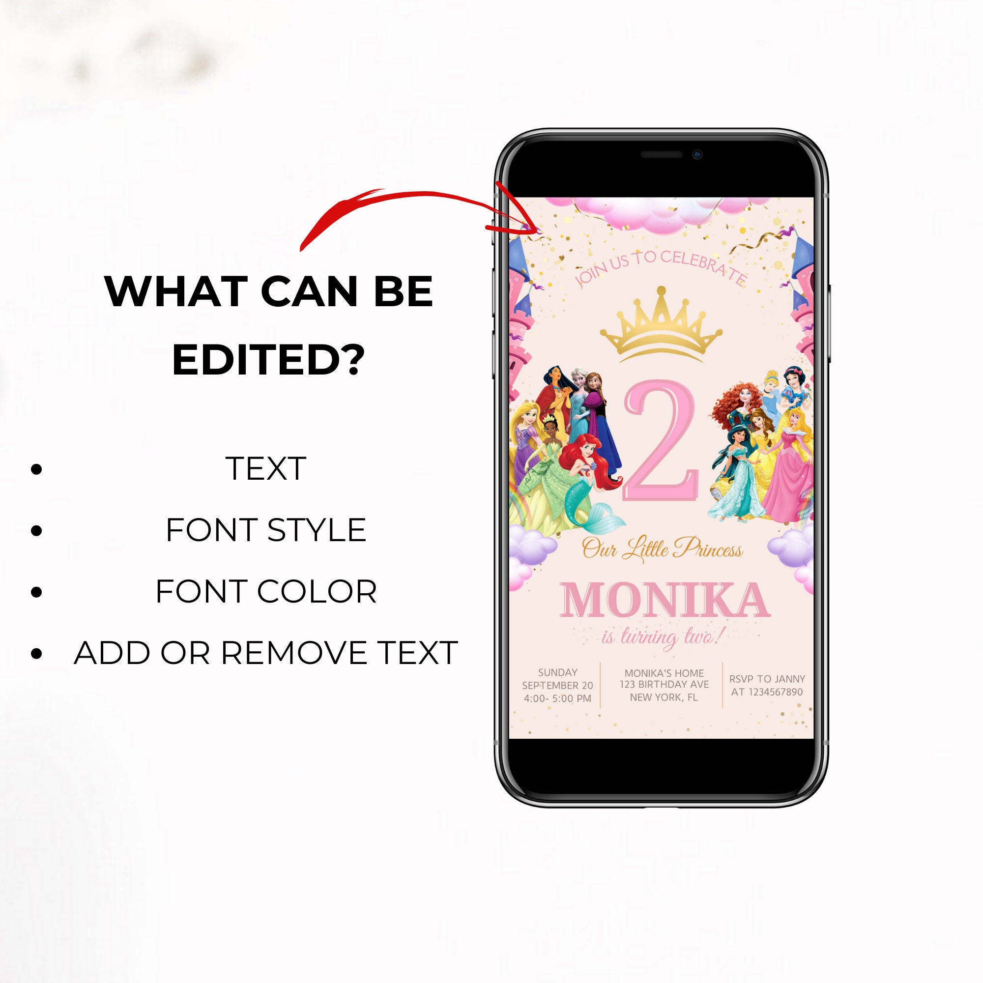 Princess Birthday Invitation Princesses Birthday Party - Etsy