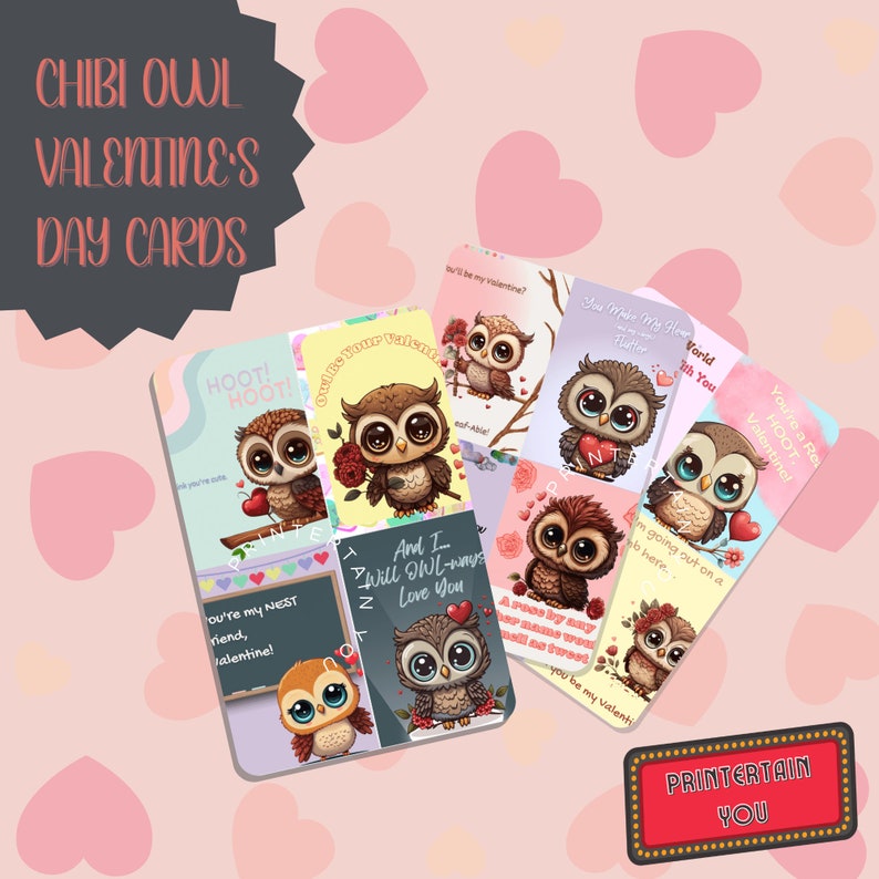 Printable Chibi Owl Valentine's Day Cards, Printables Valentines ...