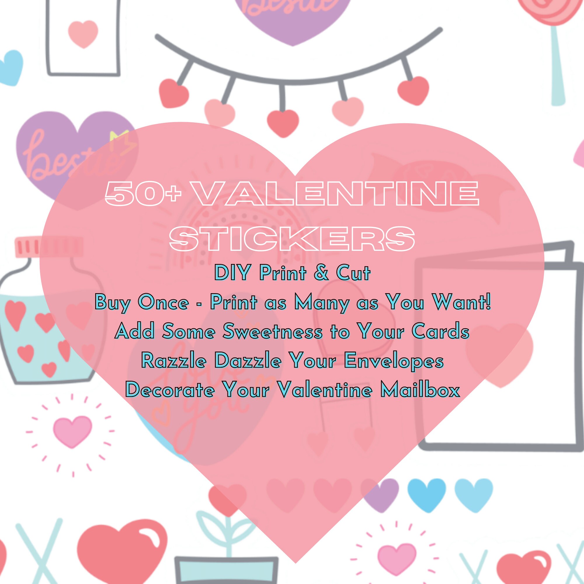 Printable Cute Doodles Valentine's Day Sticker Sheet DIY Print & Cut - Etsy
