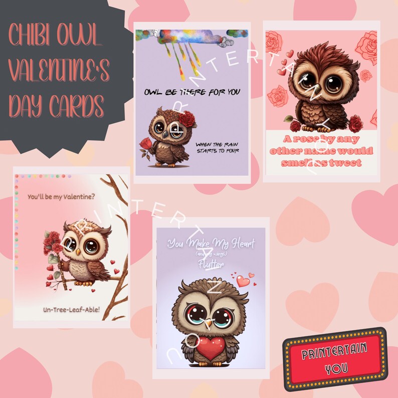 Printable Chibi Owl Valentine's Day Cards, Printables Valentines ...