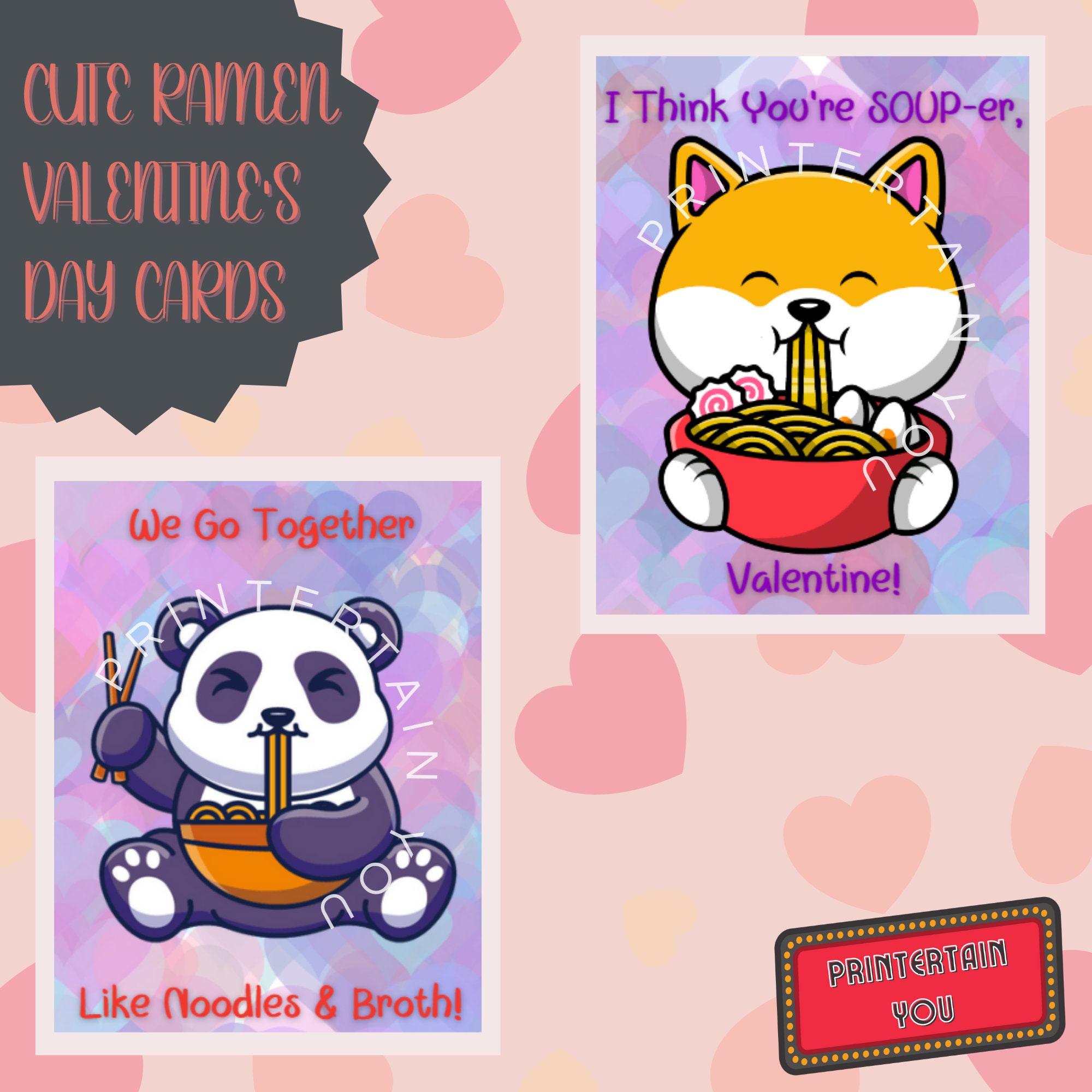 Ramen and Anime Valentines Printable Valentine's Cards Ft. Cute Animals ...