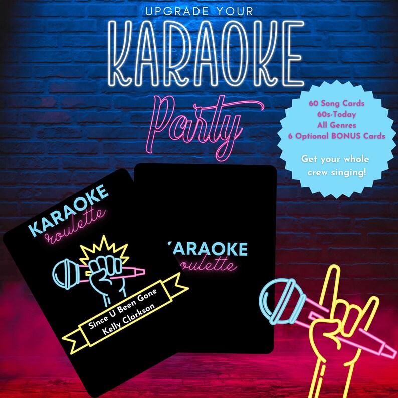 Karaoke Roulette Printable Card Deck Party Game - Instant Download ...