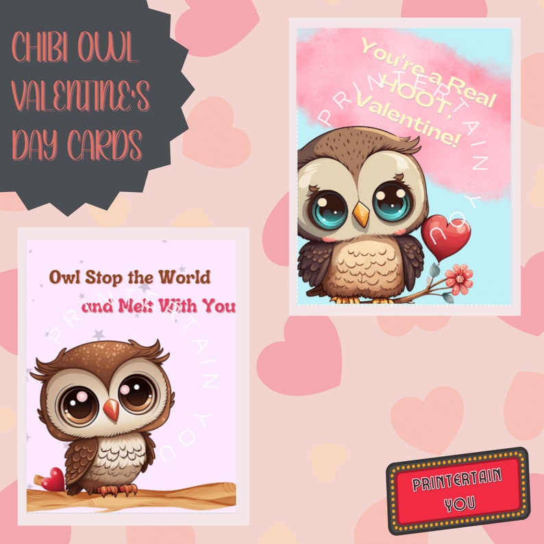 Printable Chibi Owl Valentine's Day Cards, Printables Valentines ...