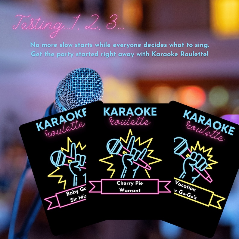 Karaoke Roulette Printable Card Deck Party Game - Instant Download - Card Decks Printable ...