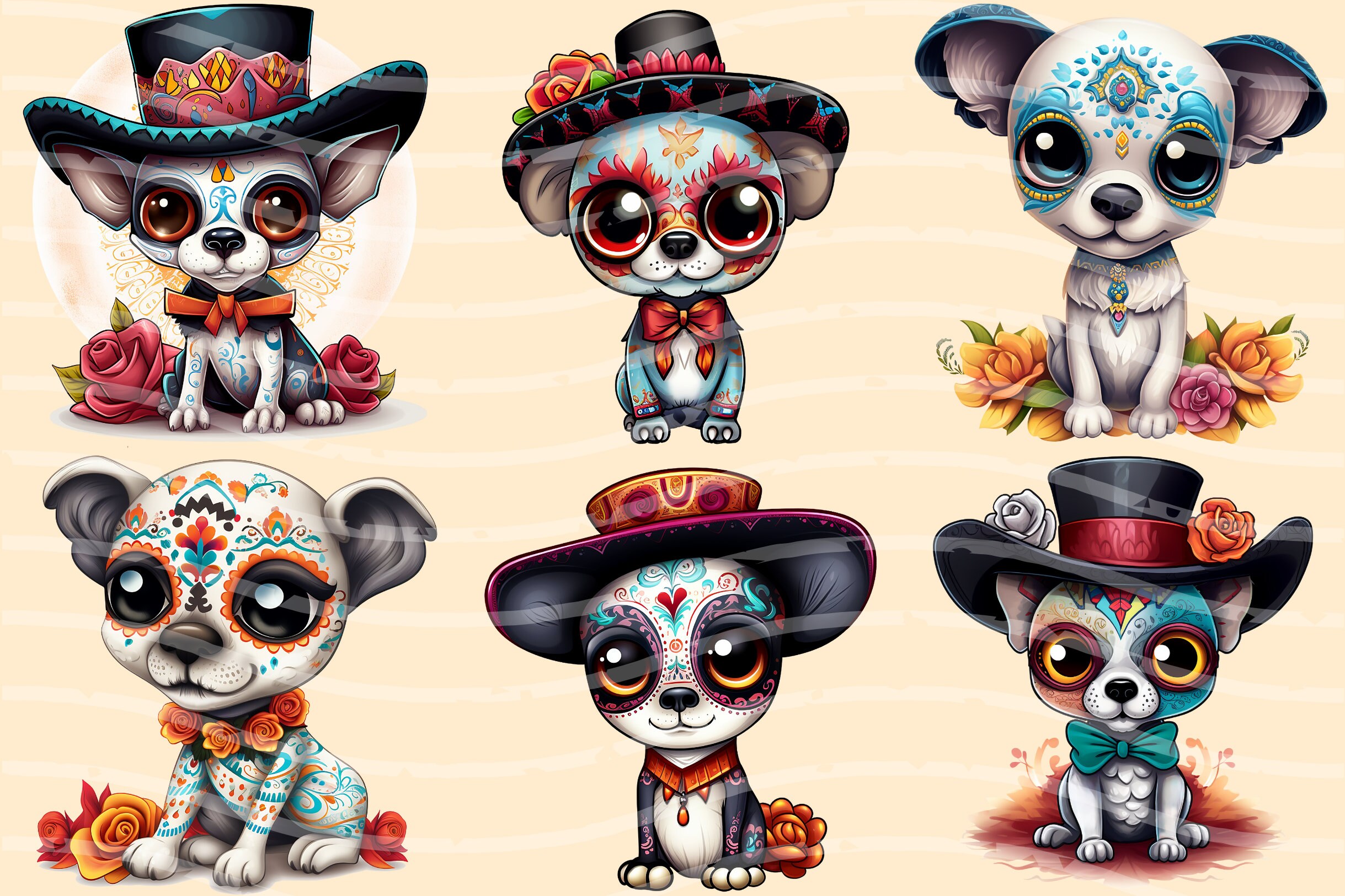 Kawaii Day of the Dead Dogs Clipart 20-piece Set Día De Los - Etsy