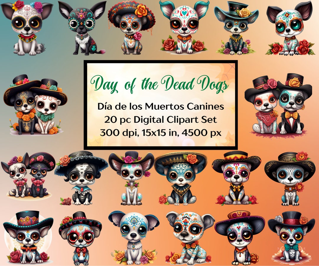 Kawaii Day of the Dead Dogs Clipart 20-piece Set Día De Los - Etsy