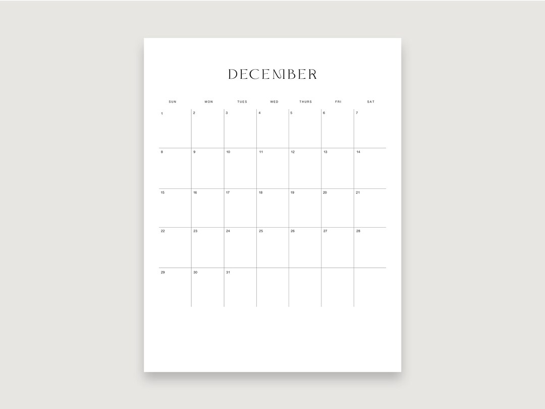 2024 December Minimalist Calendar, Vertical - Etsy