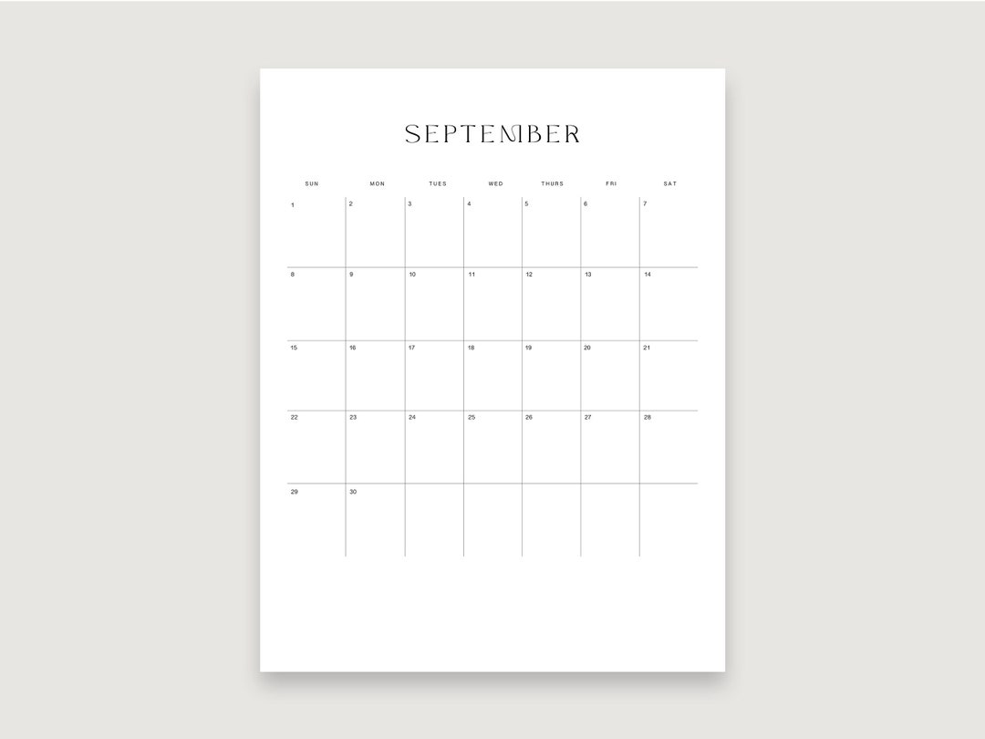 2024 September Minimalist Calendar Vertical - Etsy UK