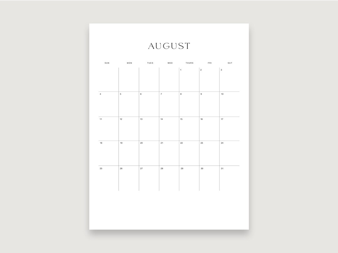 2024 August Minimalist Calendar, Vertical - Etsy