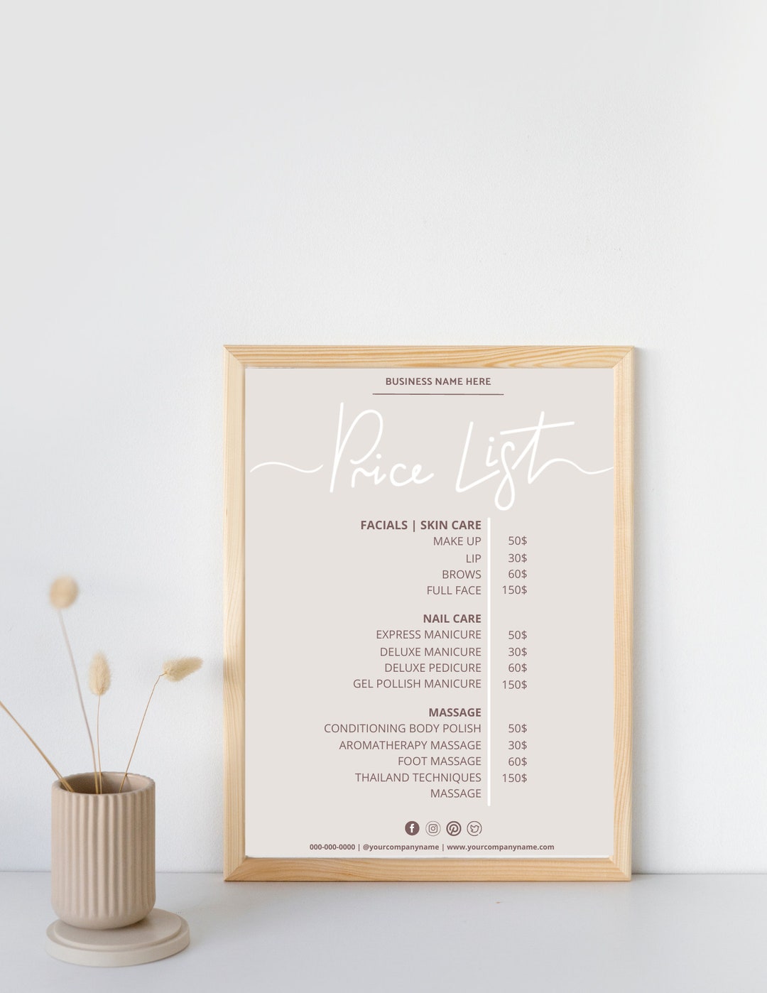 Boho Simple Price List, Editable Digital Price List, Canva Edit Salon ...