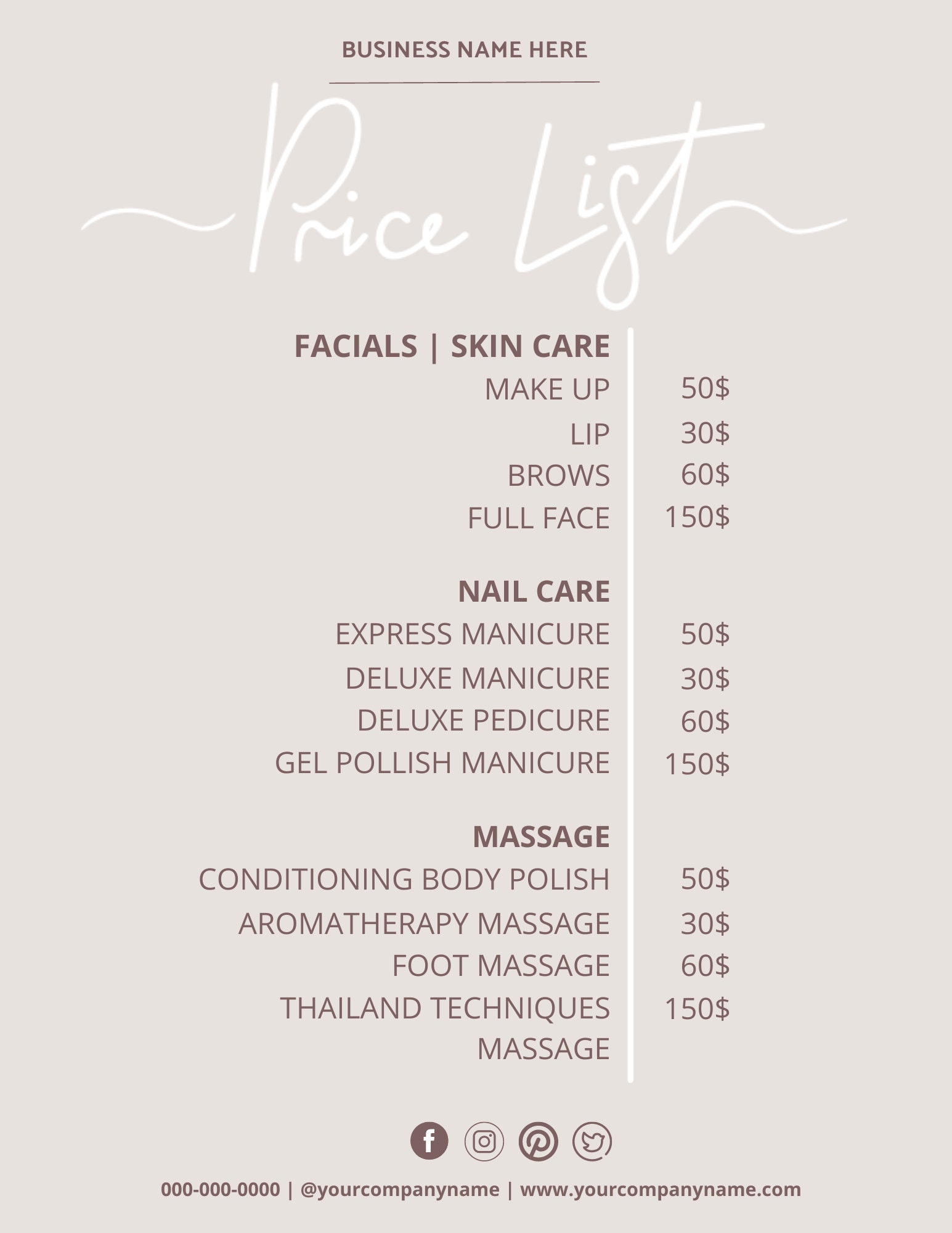 Boho Simple Price List, Editable Digital Price List, Canva Edit Salon ...
