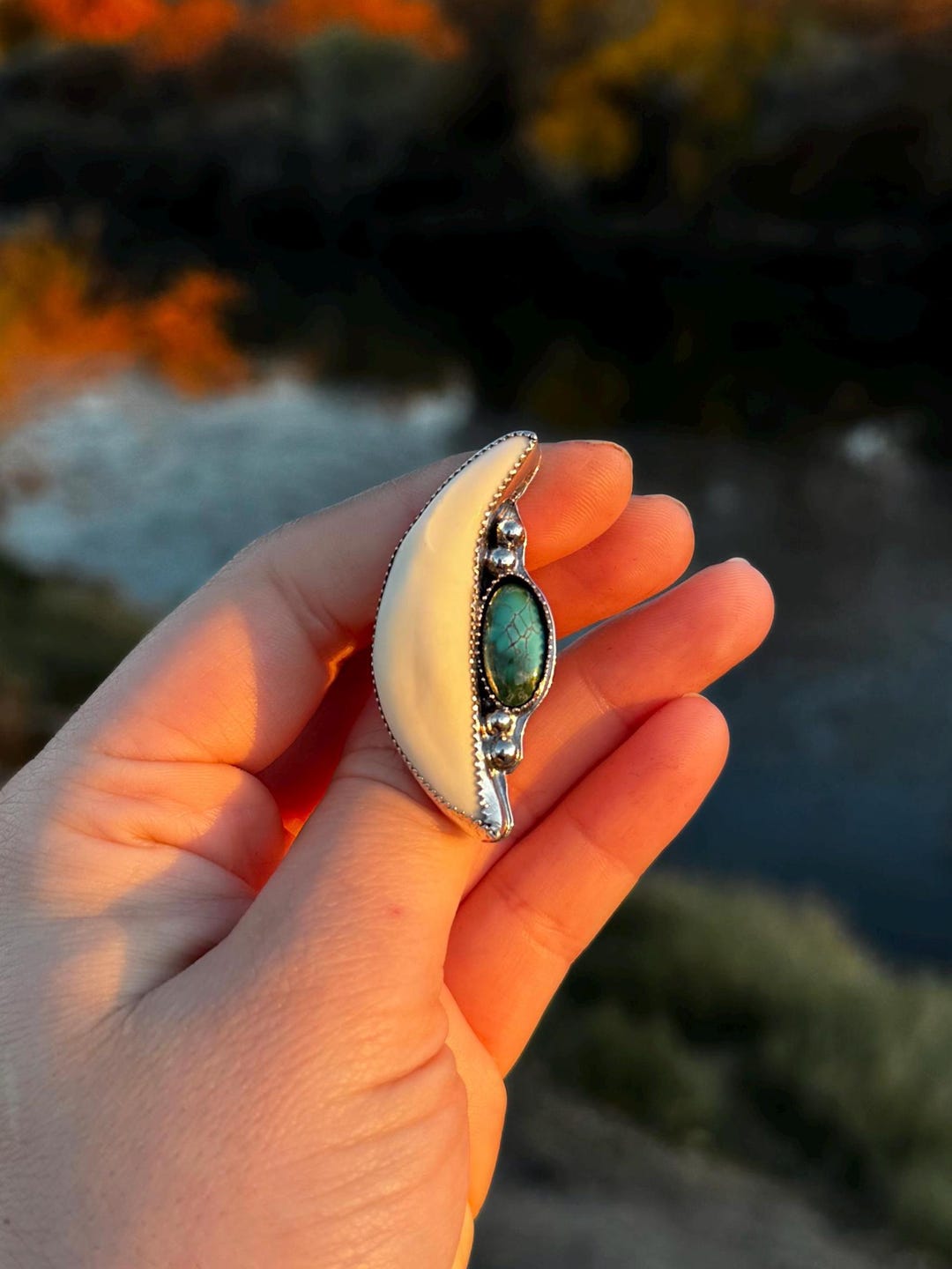 Coyote Canine & Turquoise Handmade Ring - Etsy