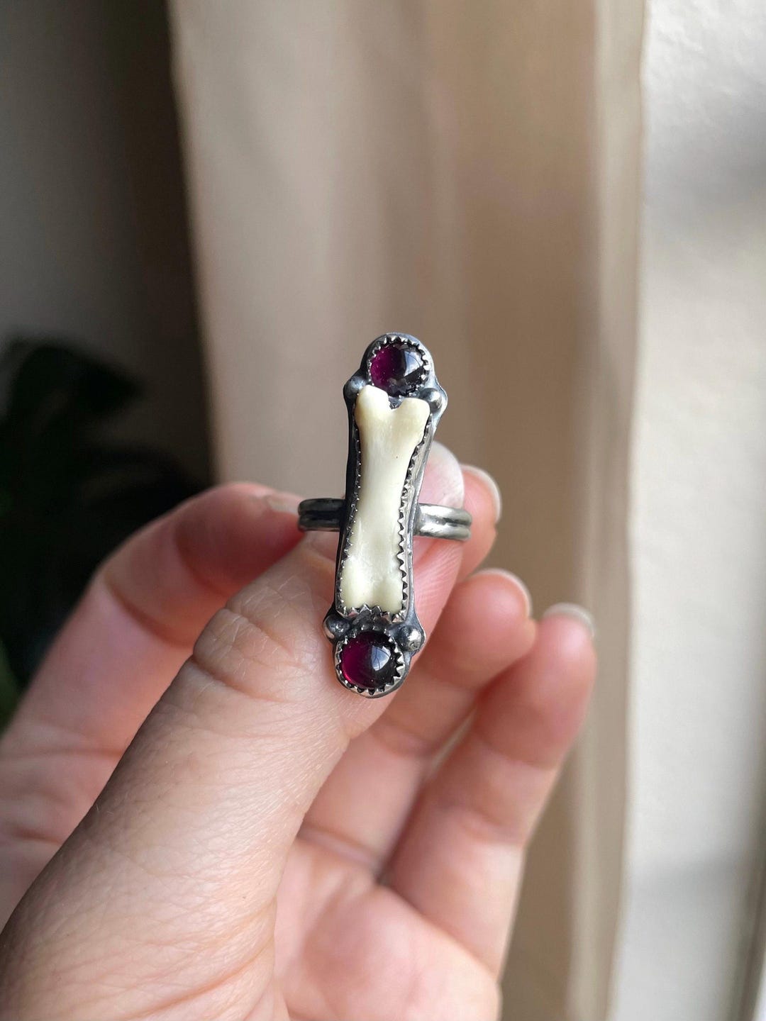 Coyote Bone & Garnet Handmade Sterling Silver Ring - Etsy