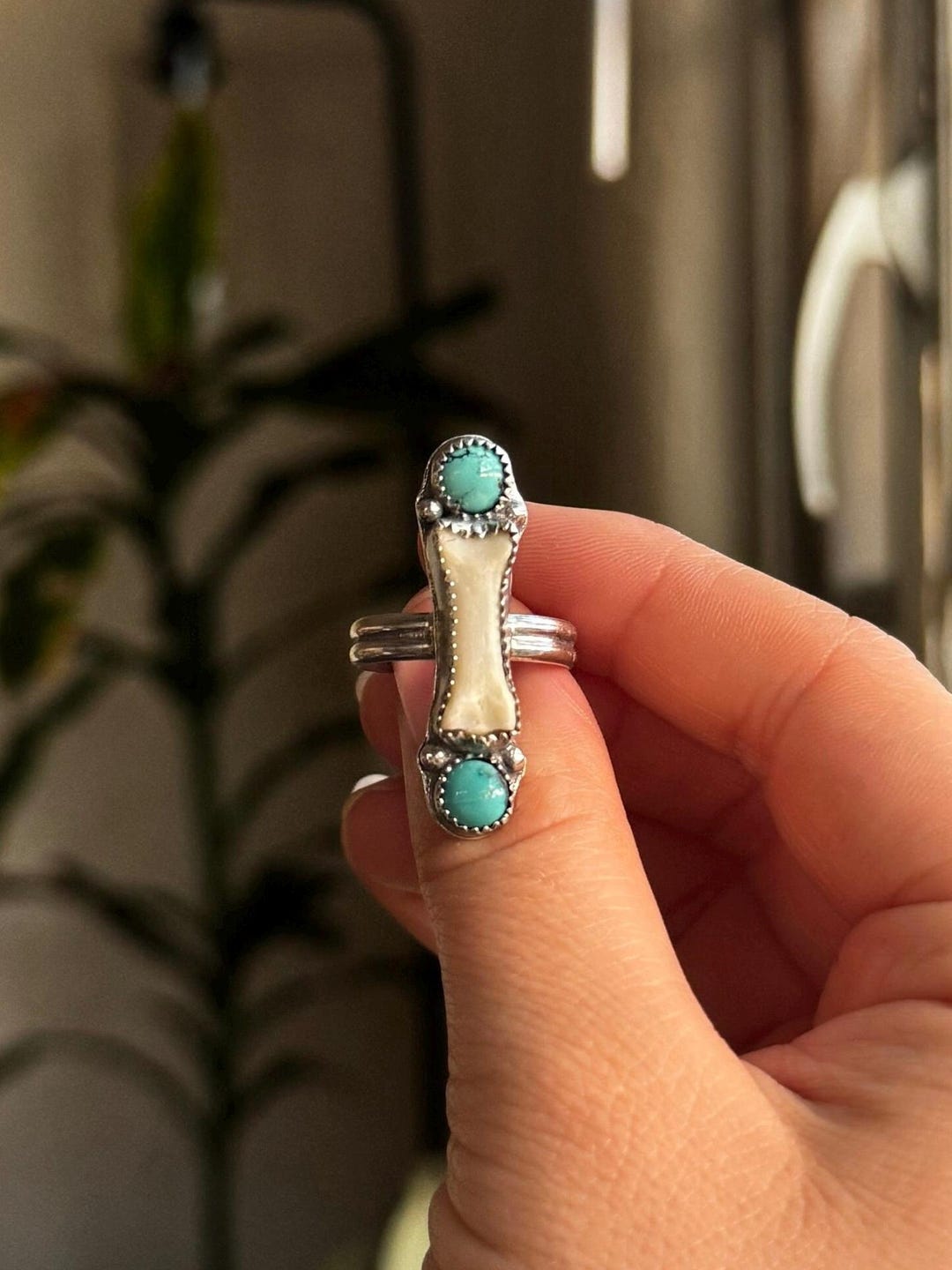 Coyote Bone & Turquoise Handmade Sterling Silver Ring - Etsy