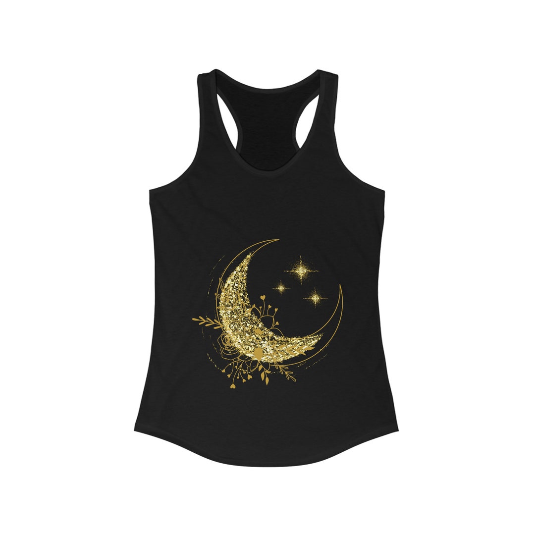 Gold Sparkle Floral Moon Tank Top (black, Blue) - Etsy