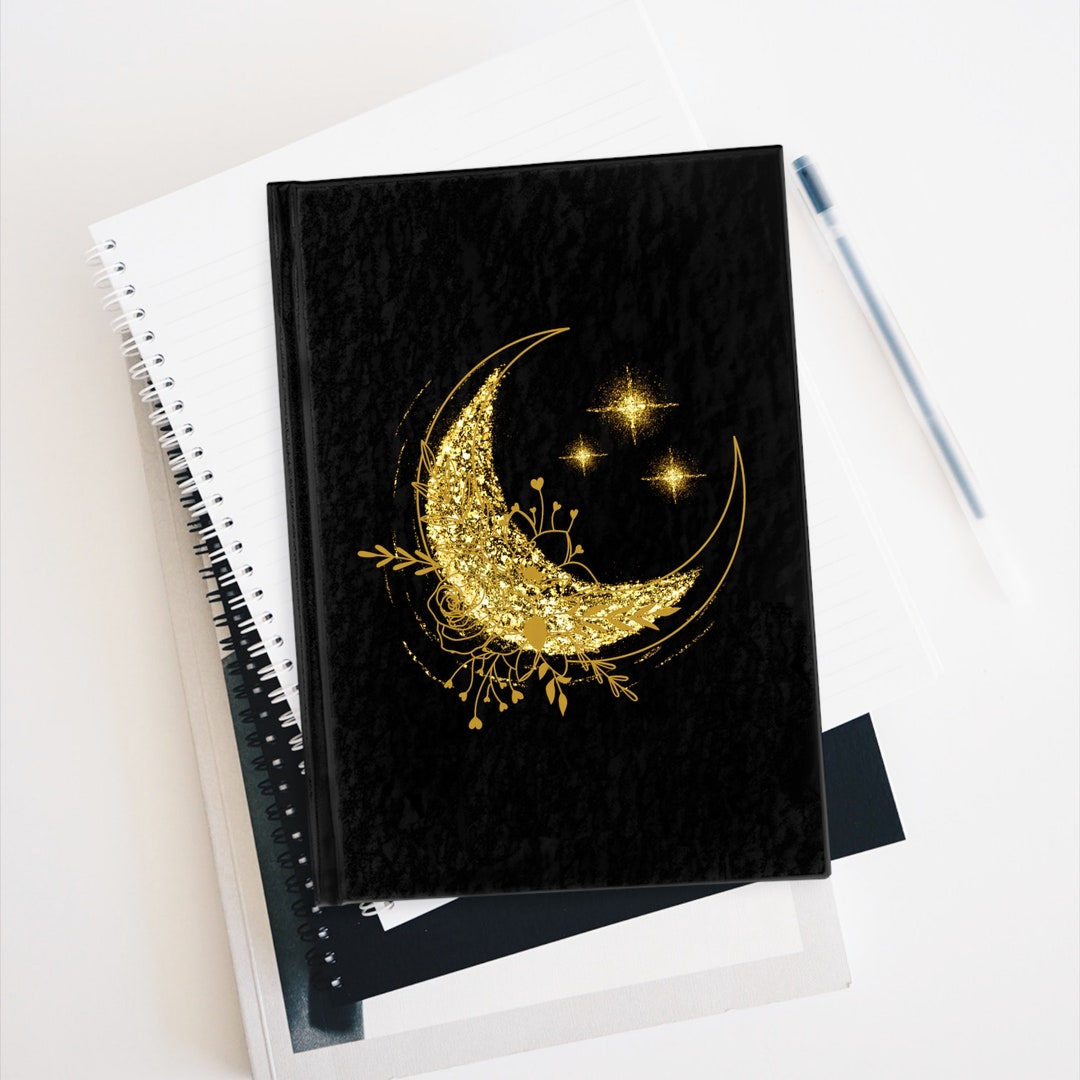 Gold Sparkle Floral Moon Ruled Line Journal - Etsy