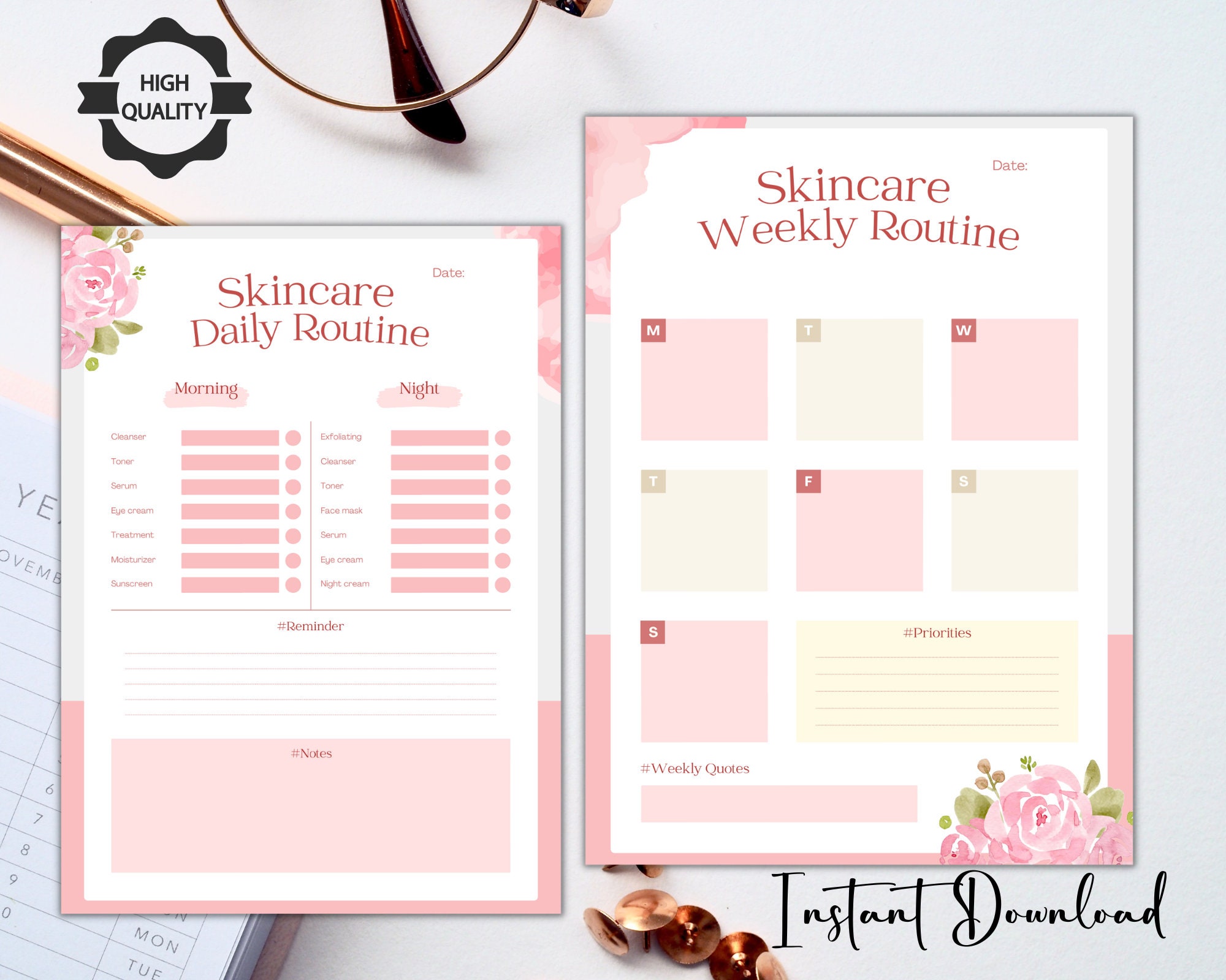 Skincare Routine Planner, PDF Printable Skin Care Planner, Printable ...